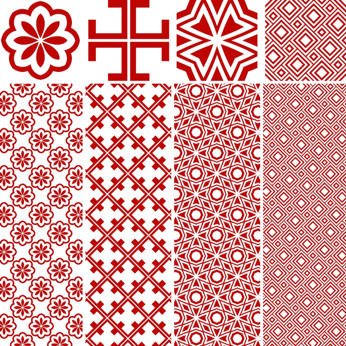 16 Digital Tiles and 16 Digital Papers With Geometric Patterns in Red ...