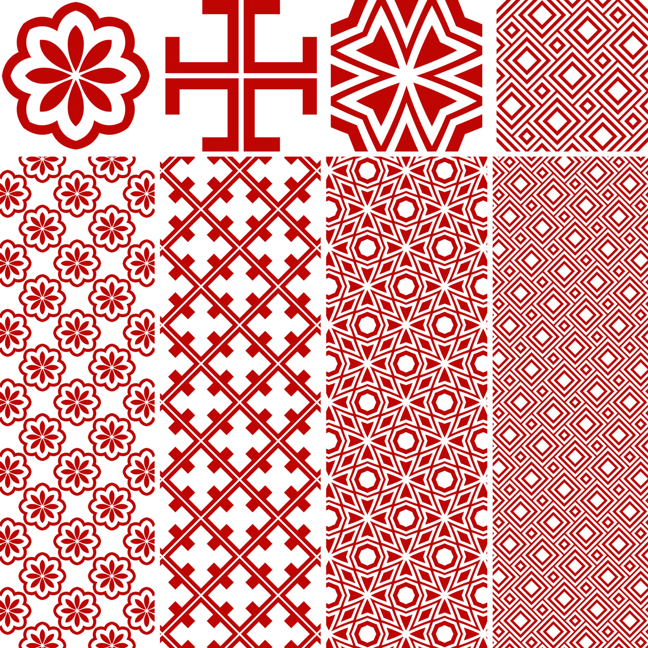 16 Digital Tiles and 16 Digital Papers With Geometric Patterns in Red ...
