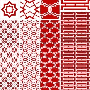 16 Digital Tiles and 16 Digital Papers With Geometric Patterns in Red ...