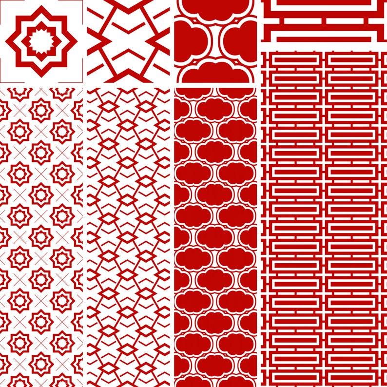 16 Digital Tiles and 16 Digital Papers With Geometric Patterns in Red ...