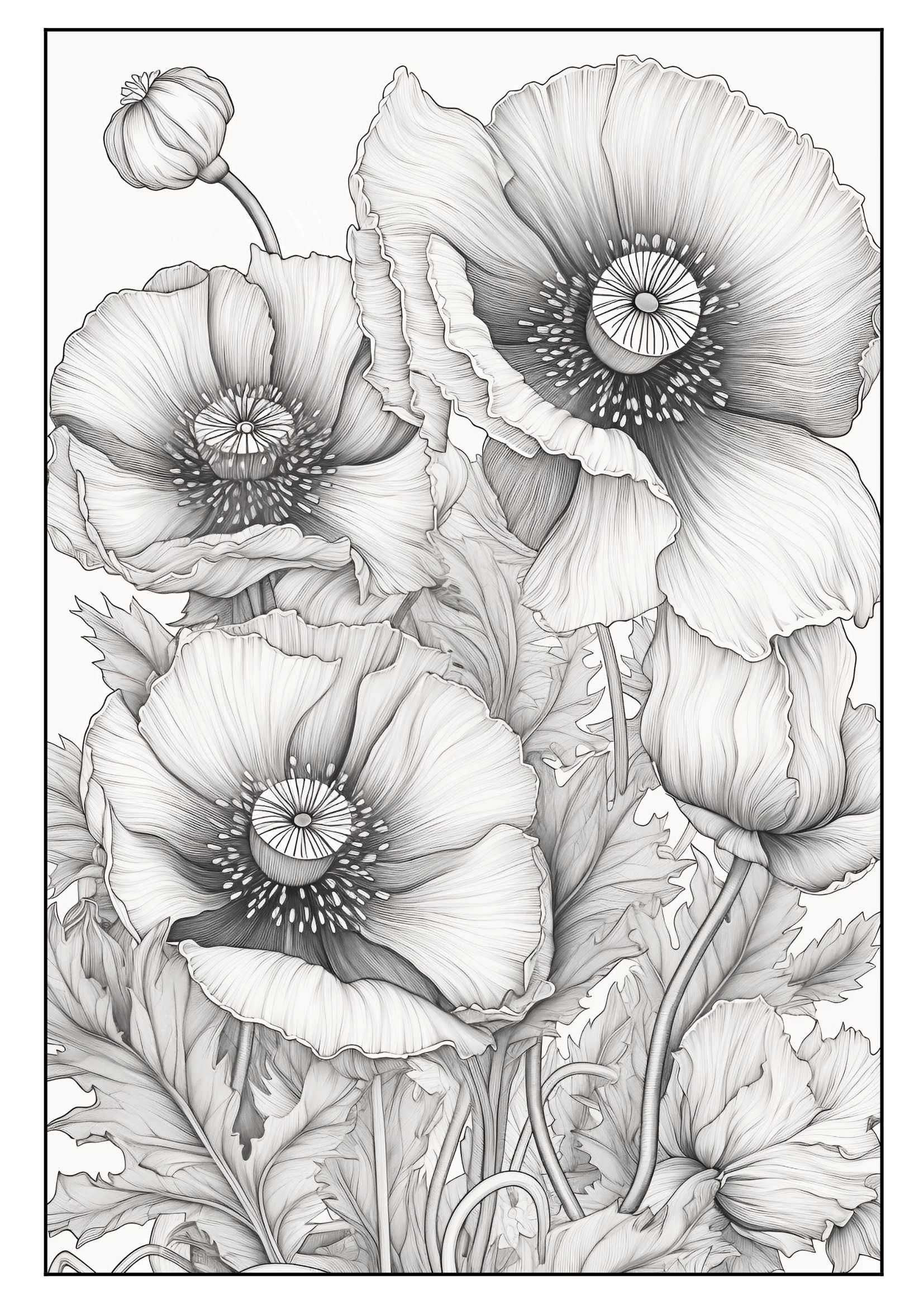 30 Printable Grayscale Coloring Pages With Flowers, for Kids and Adults ...