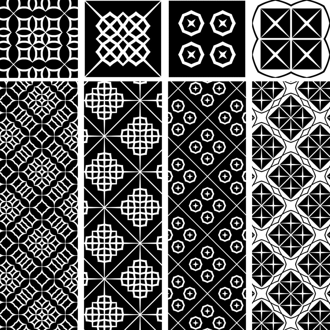 16 Digital Tiles and 16 Digital Papers With Geometric Patterns in Black ...
