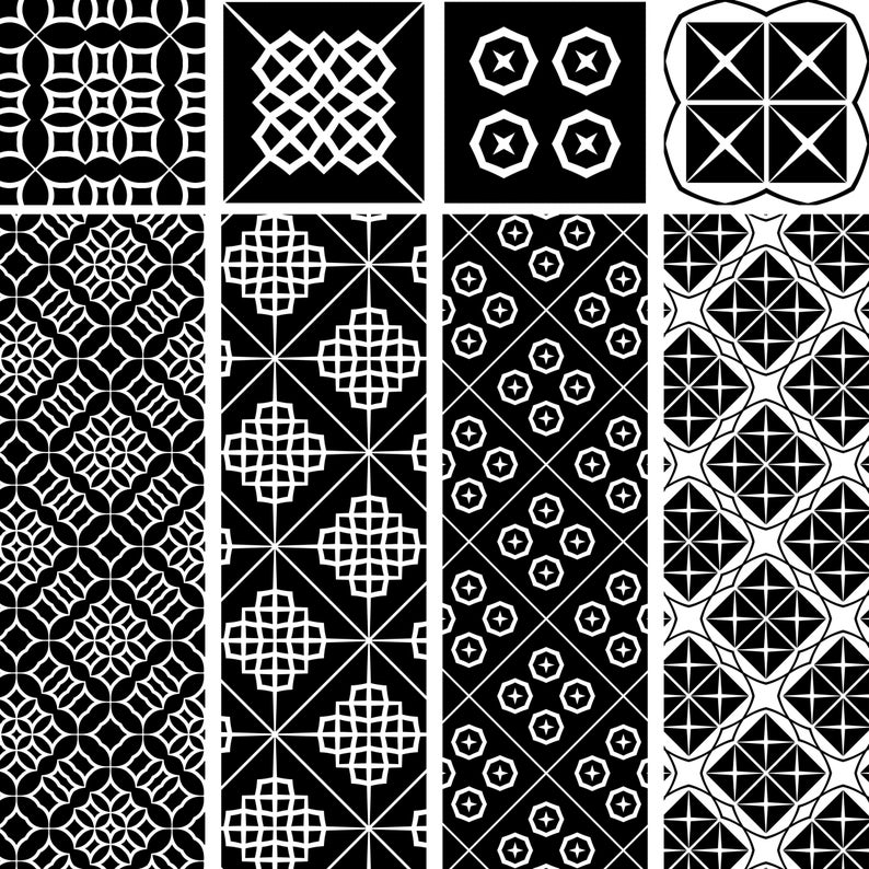 16 Digital Tiles and 16 Digital Papers With Geometric Patterns in Black ...