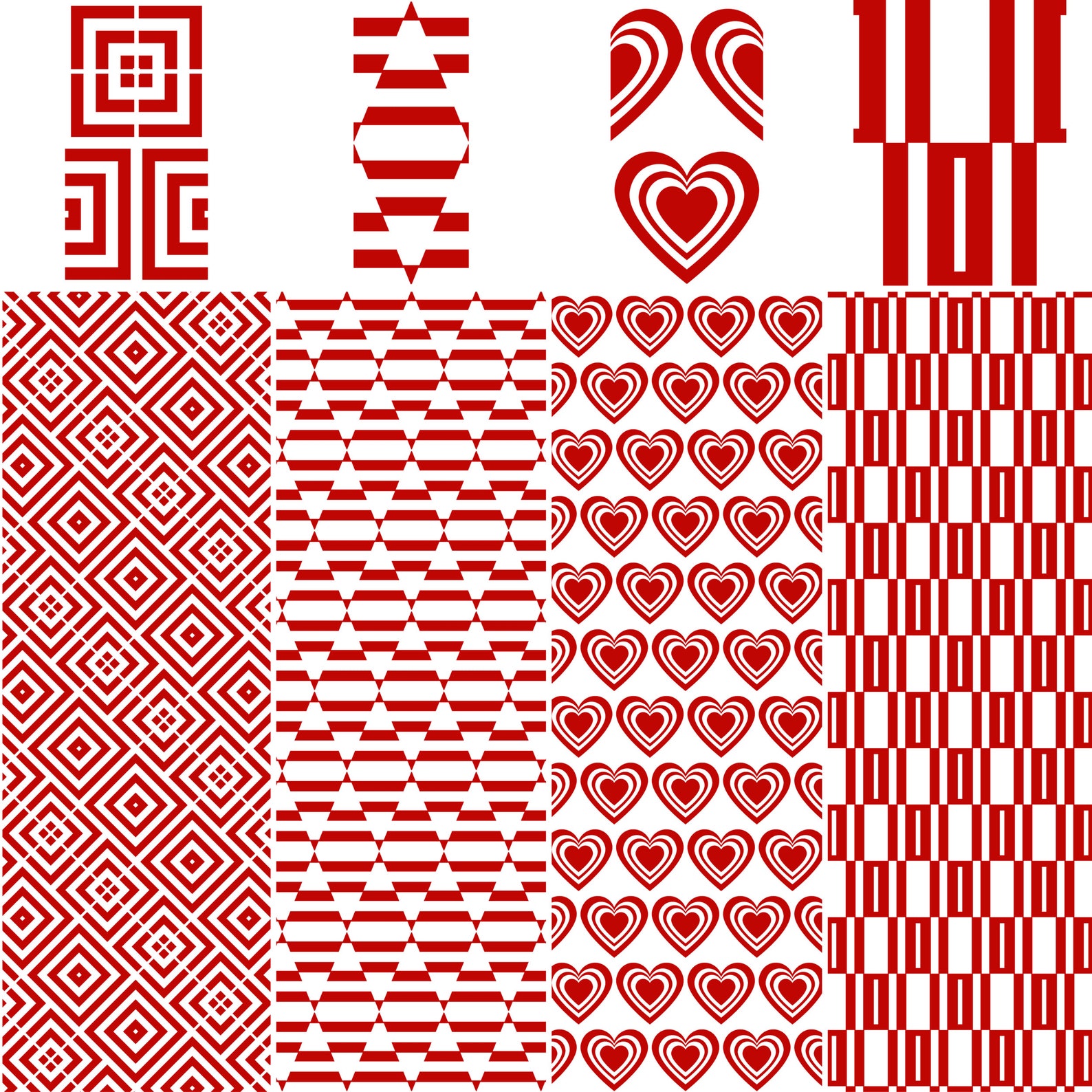 16 Digital Tiles and 16 Digital Papers With Geometric Patterns in Red ...