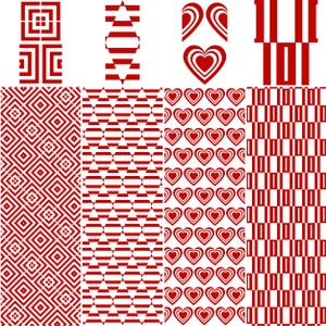 16 Digital Tiles and 16 Digital Papers With Geometric Patterns in Red ...