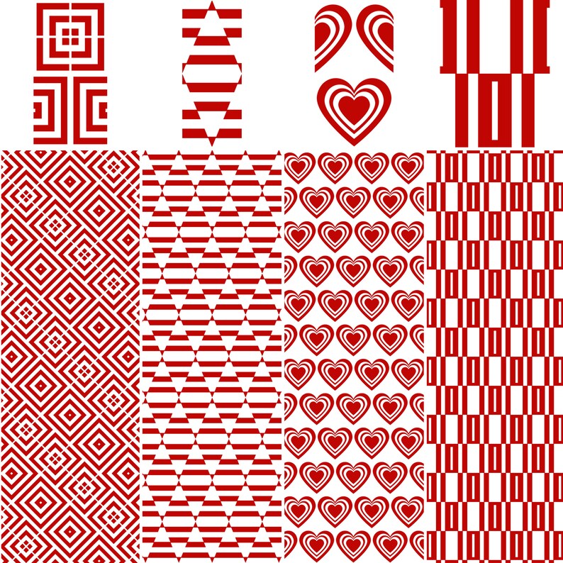 16 Digital Tiles and 16 Digital Papers With Geometric Patterns in Red ...