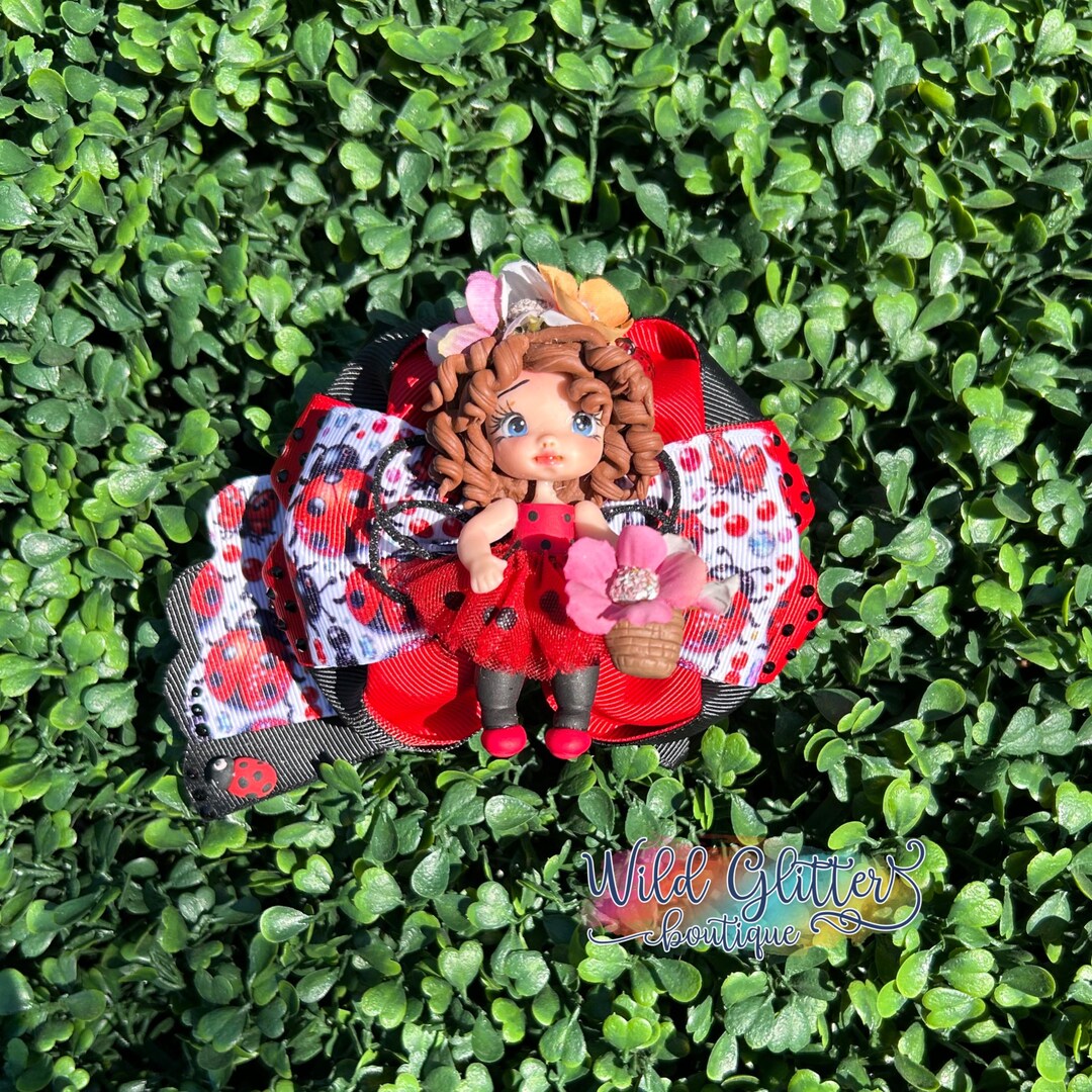 Lady Bug Hair Bow, Red Poke-a-dot Pigtail, Ribbon Hairbow, Ladybug ...