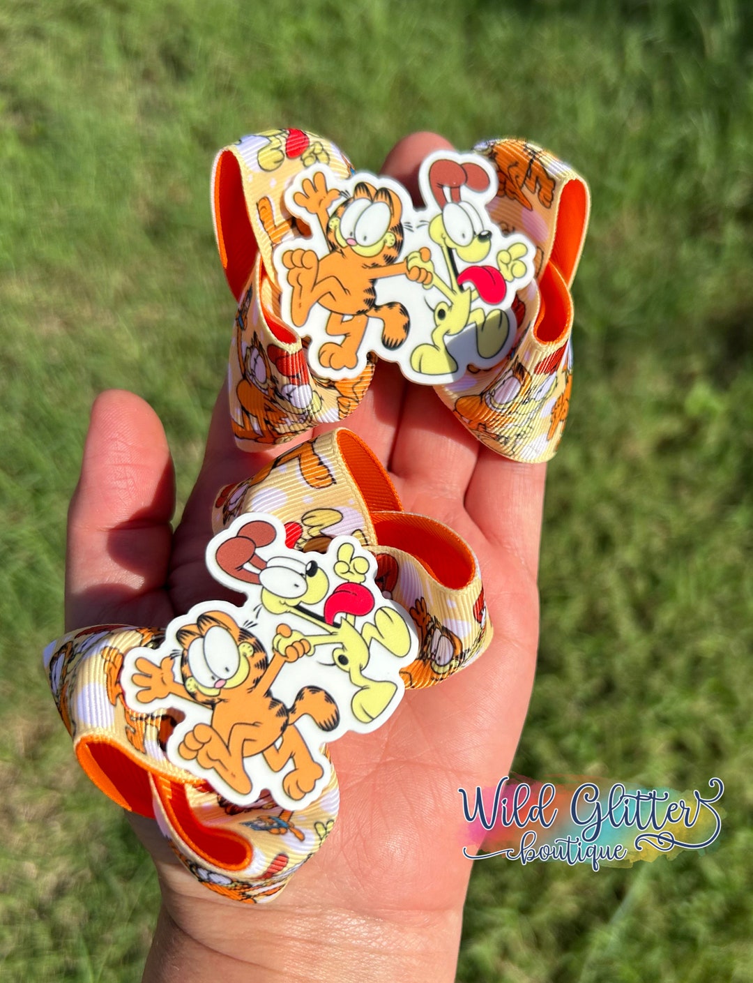 Orange Cat Hair Bow, Garfield Piggies, Movie Pigtail Bows, Odie Hairbow ...