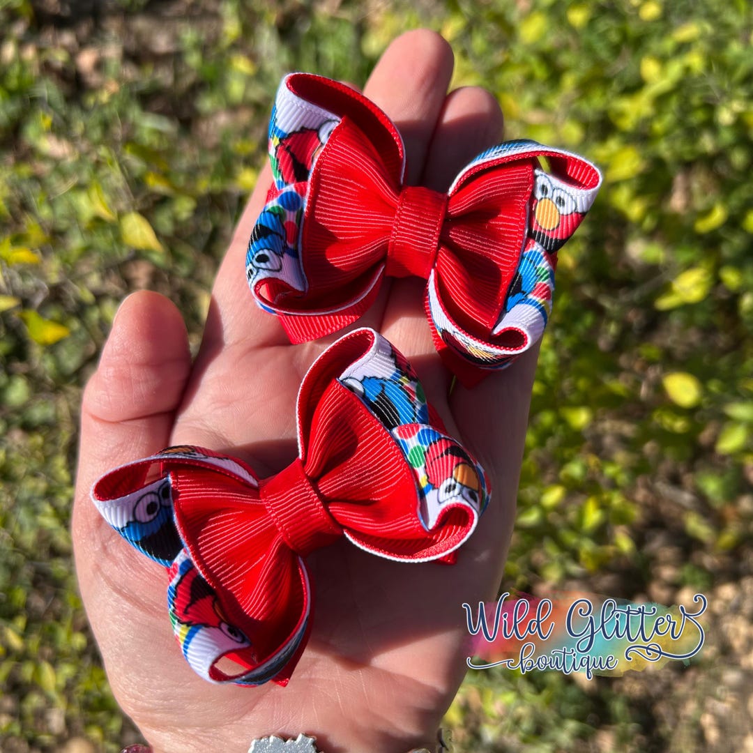 Colorful Character Hair Bows | Red Monster Ribbon Pigtail Bows ...