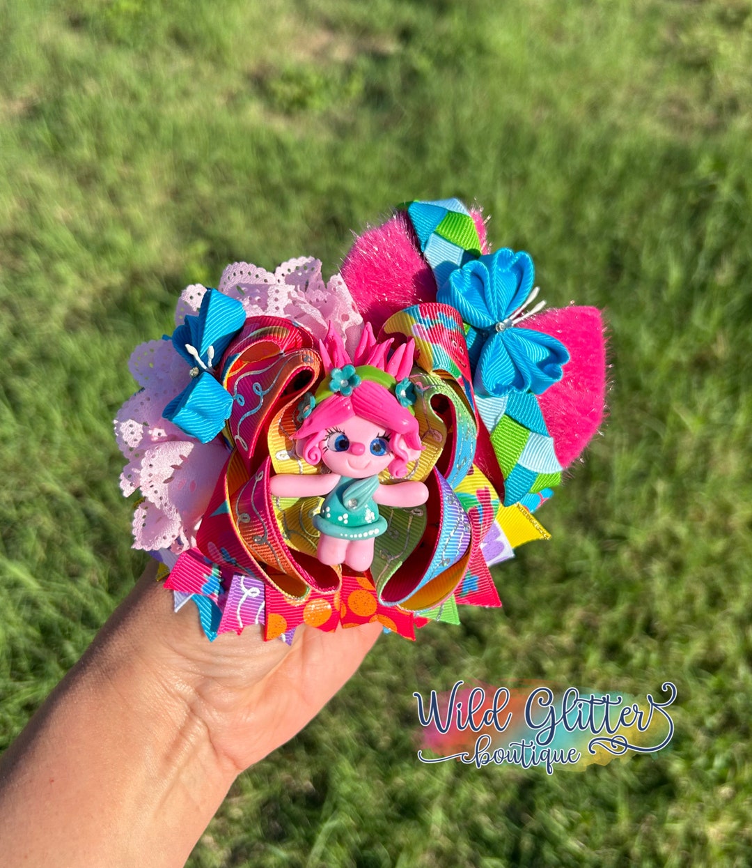 Poppy OTT Hair Bow, Troll Hairbow, Trolls Inspired Clip, Poppy Princess ...