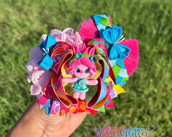 Poppy OTT Hair Bow, Troll Hairbow, Trolls Inspired Clip, Poppy Princess ...