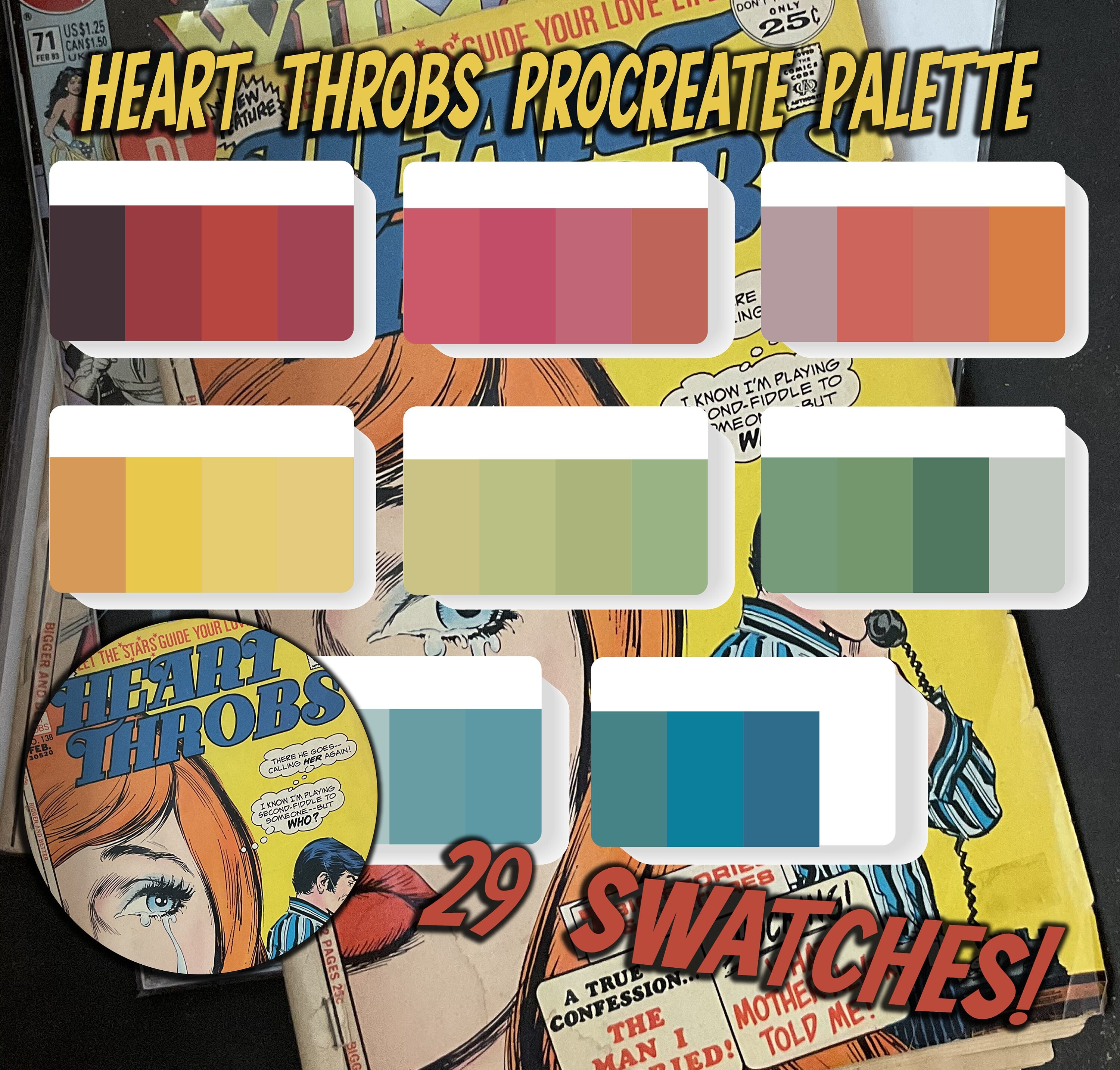 DC Comic Heart Throbs Procreate Color Palette Vintage Retro Comic Book ...