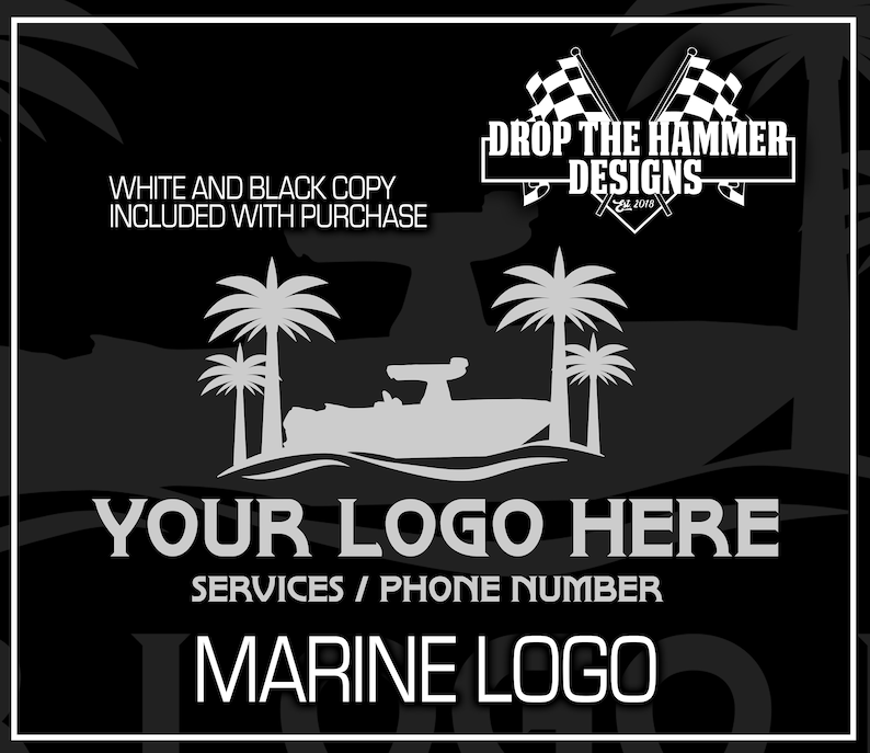 Marine Boat Editable SVG, PNG, DXF Logo Palm Trees Beach Transparent ...