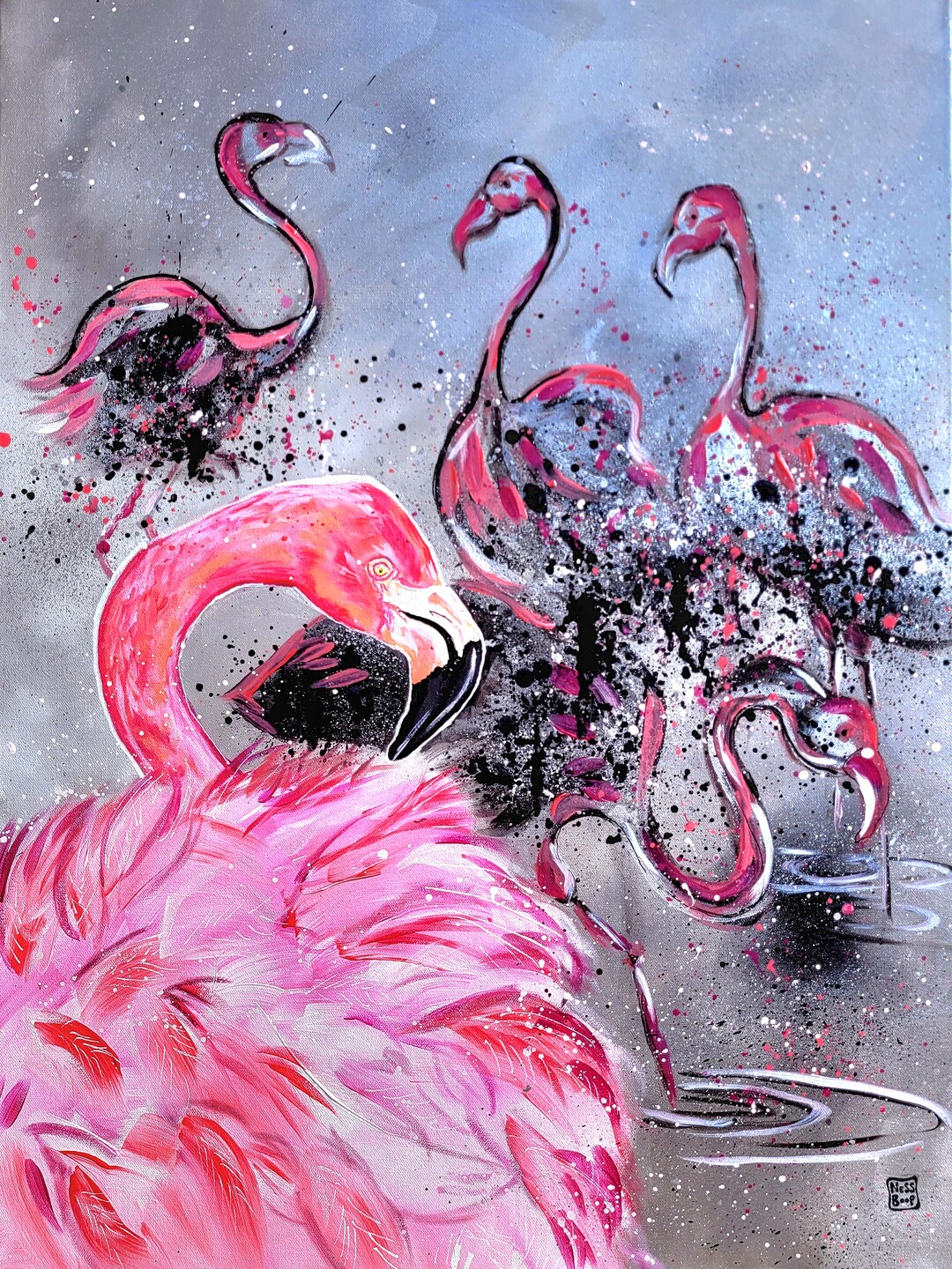 Acrylic Painting Flamingos Painting Decoration on Canvas 80cm X 60 Cm ...