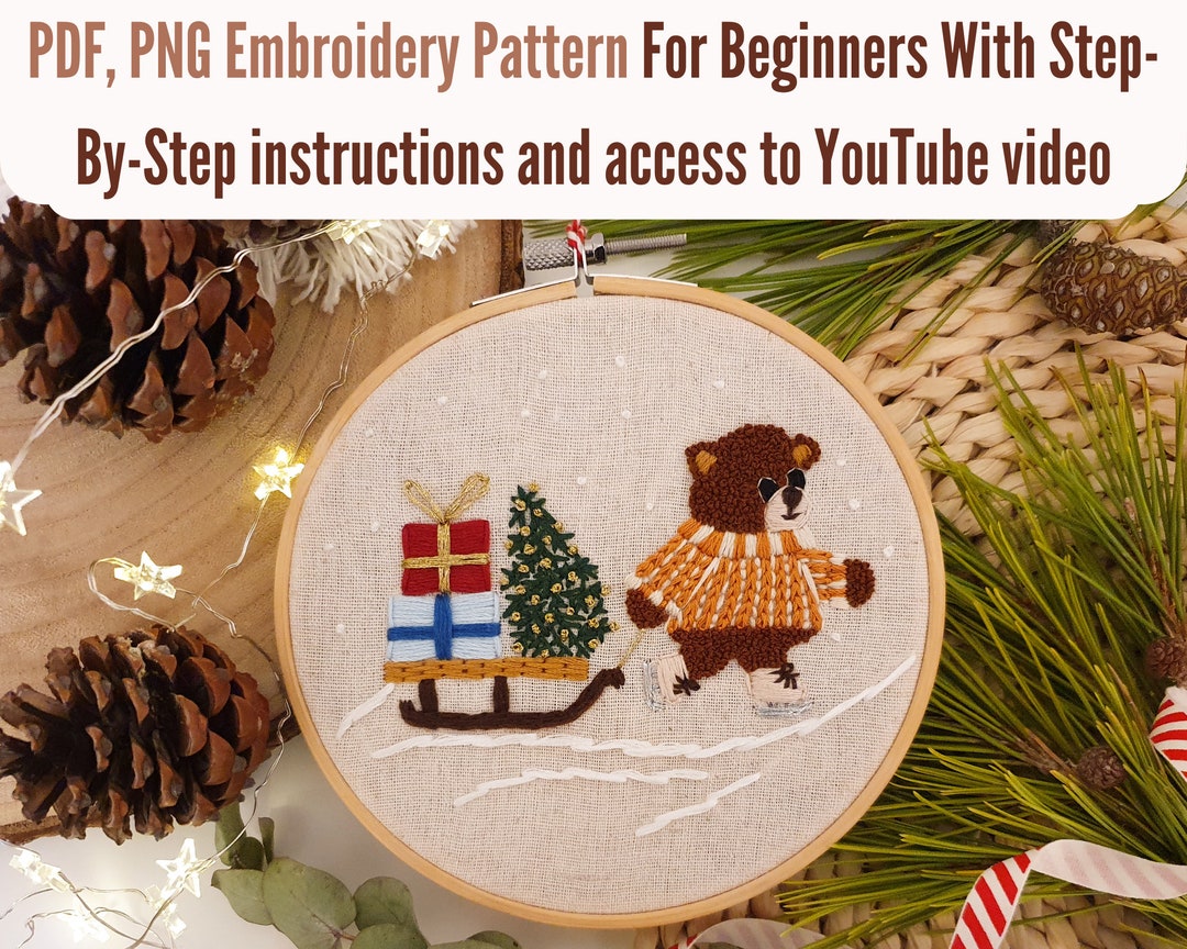 PDF Embroidery Pattern - Christmas Teddy Bear - Step by Step Beginner ...