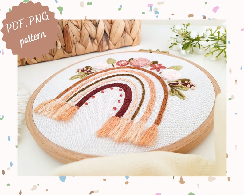 PDF, PNG - Boho Rainbow Embroidery Pattern - Step by Step Beginner ...