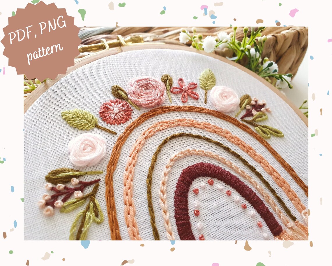 PDF PNG Boho Rainbow Embroidery Pattern Step by Step - Etsy