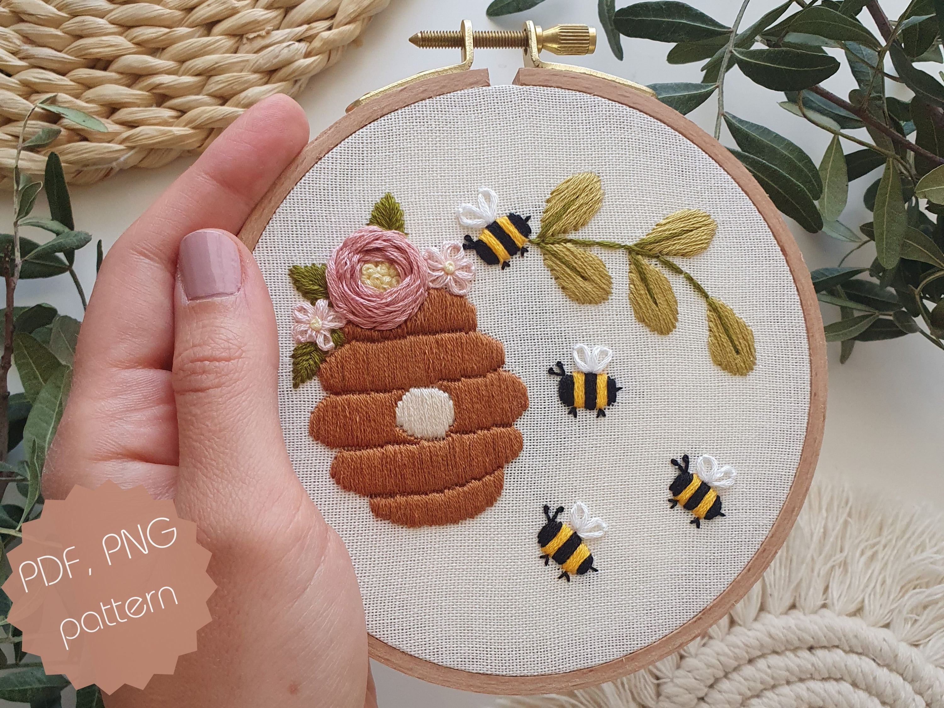 PDF, PNG - Bee Hive Embroidery Pattern - Step by Step Beginner ...