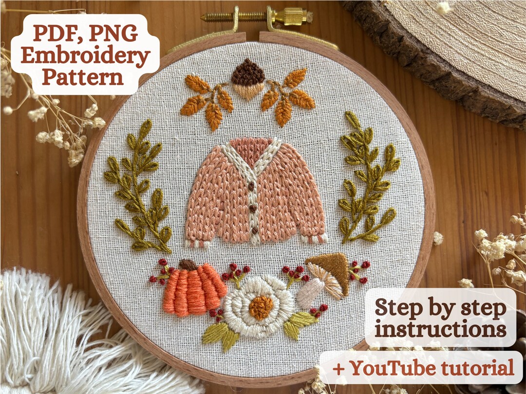 PDF, PNG - Sweater Weather Embroidery Pattern - Step by Step Beginner ...
