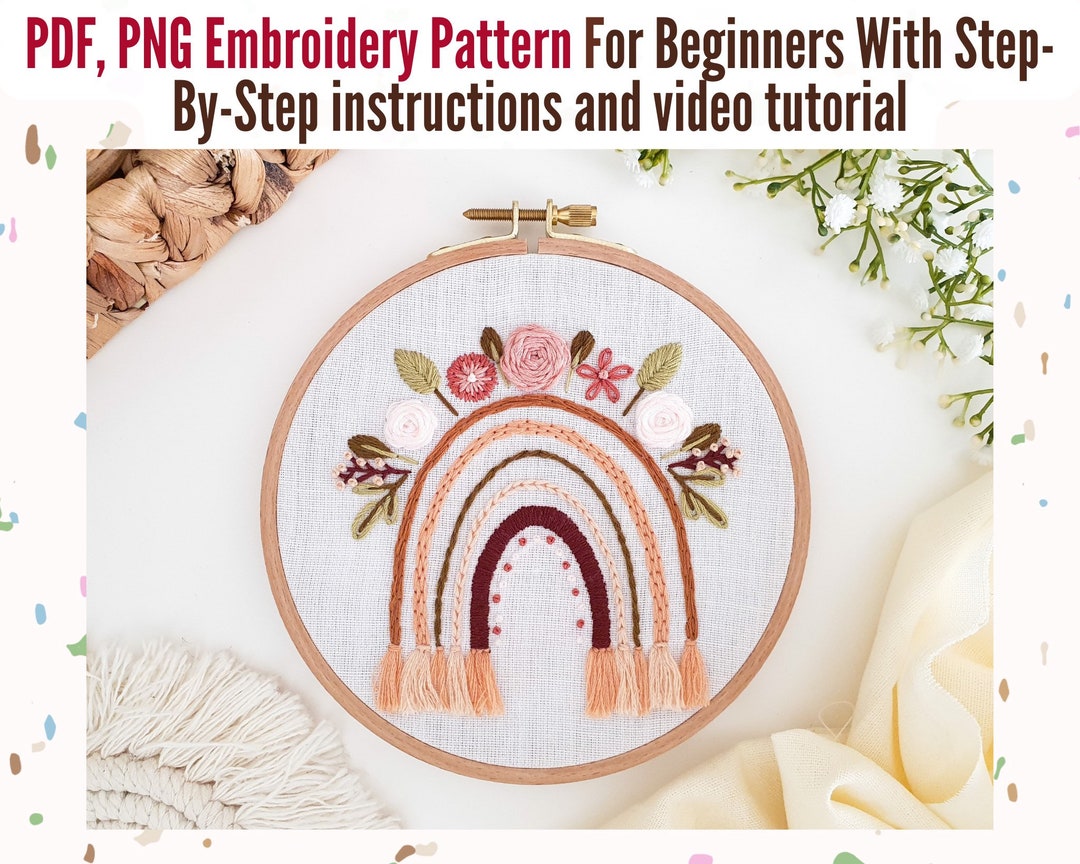 PDF, PNG - Boho Rainbow Embroidery Pattern - Step by Step Beginner ...