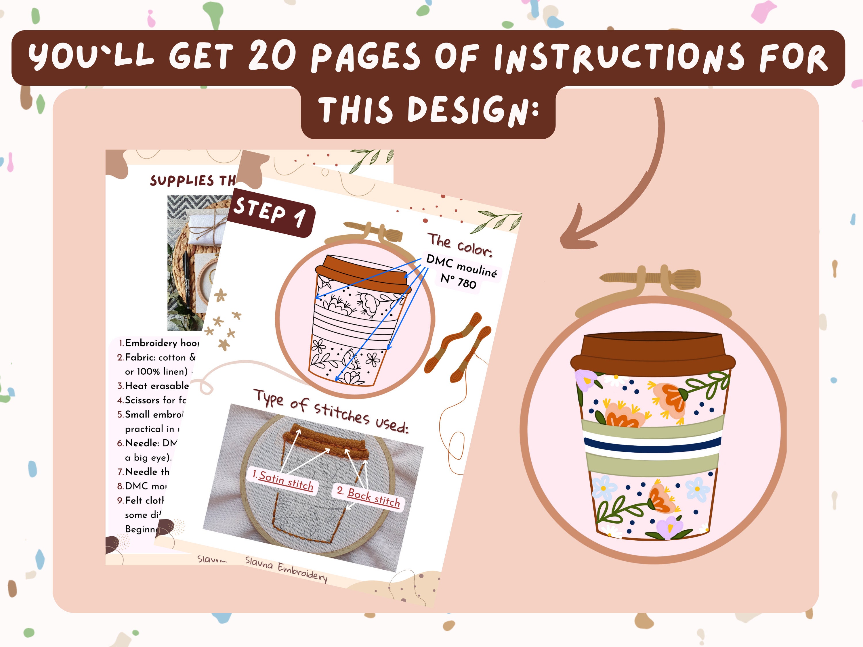 PDF, PNG - Coffee Cup - Step by Step Beginner Embroidery Instructions ...