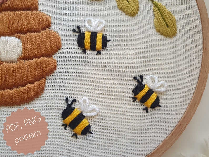 PDF, PNG - Bee Hive Embroidery Pattern - Step by Step Beginner ...