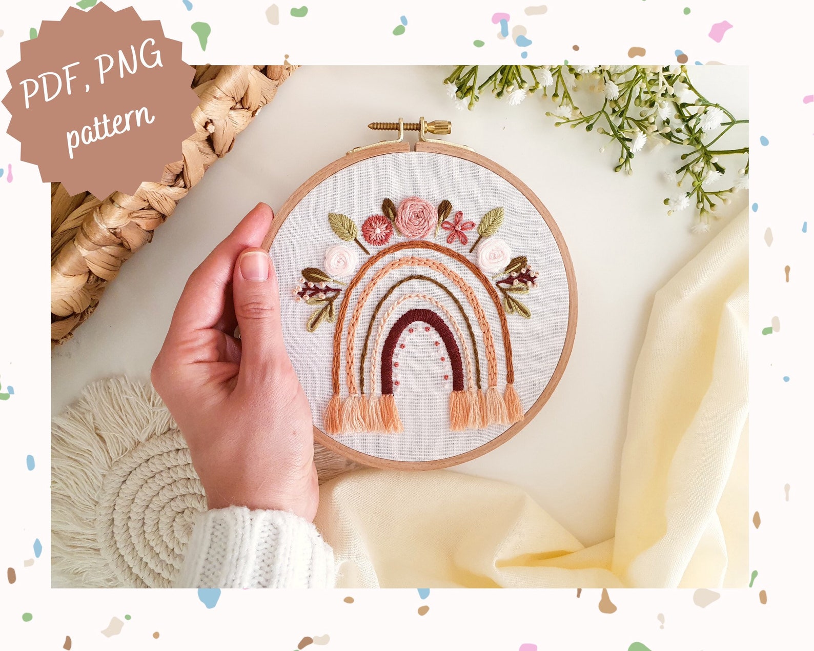 PDF PNG Boho Rainbow Embroidery Pattern Step by Step - Etsy
