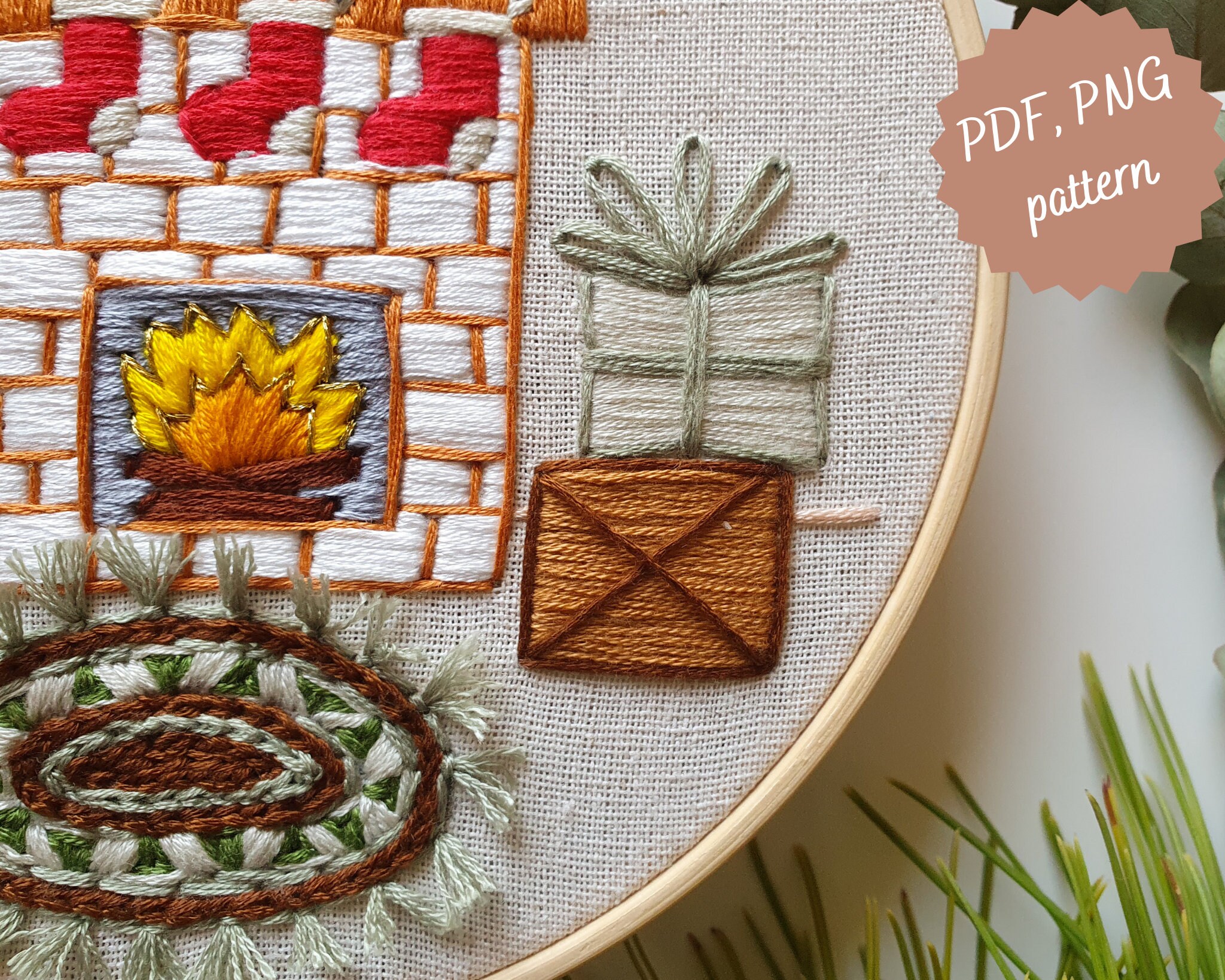PDF Boho Style Embroidery Pattern - Christmas Fireplace - Step by Step ...