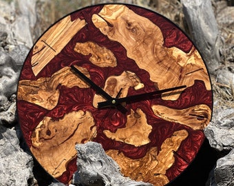 Red Wood Wall Clock - Etsy