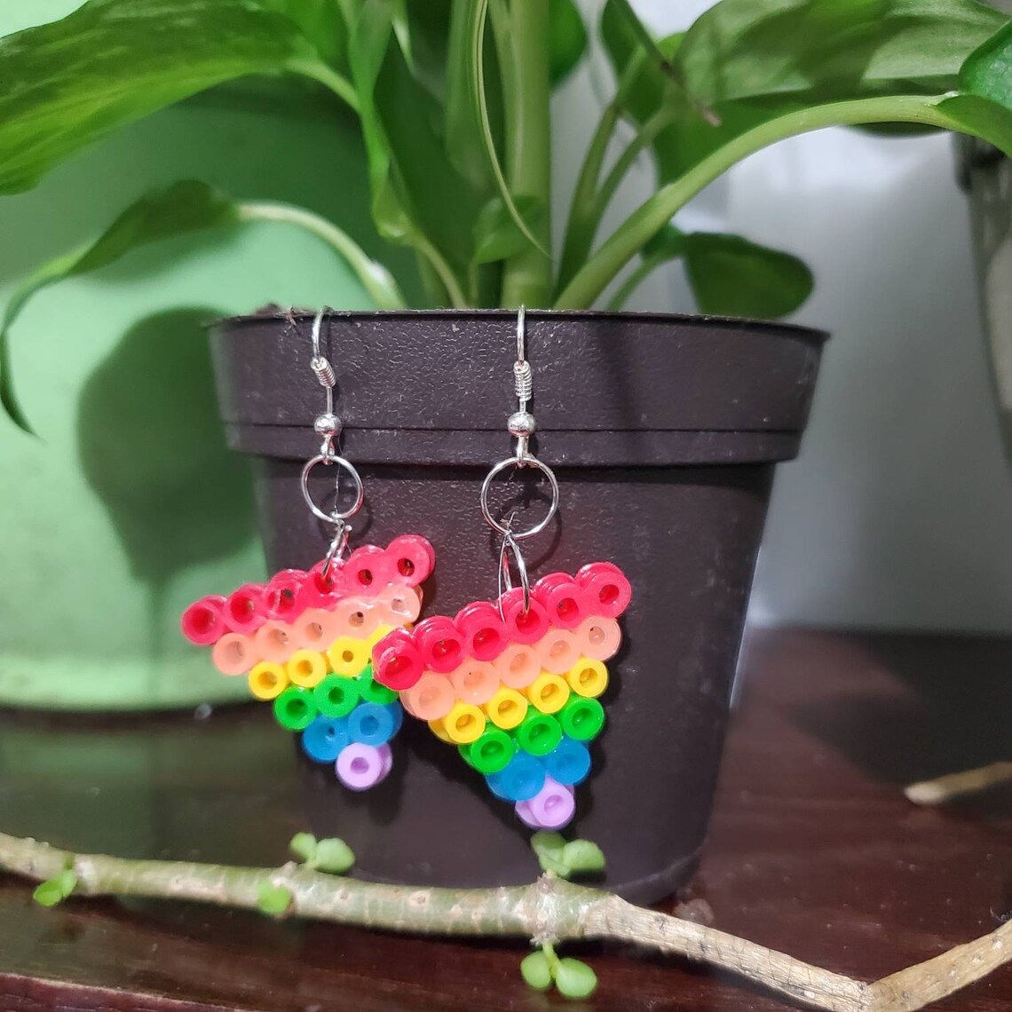 Rainbow Flag Triangle Perler Bead Earrings - Etsy