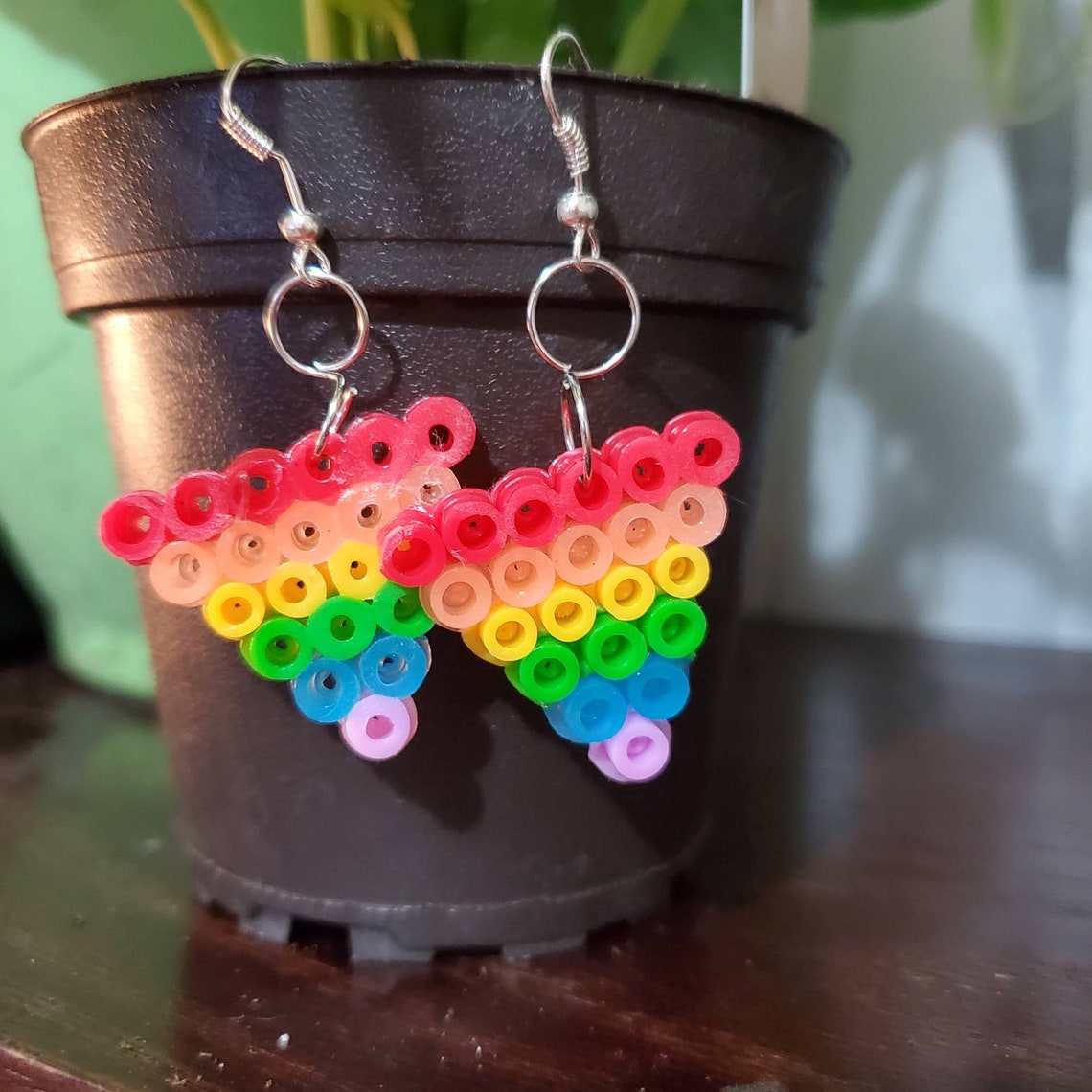 Rainbow Flag Triangle Perler Bead Earrings - Etsy