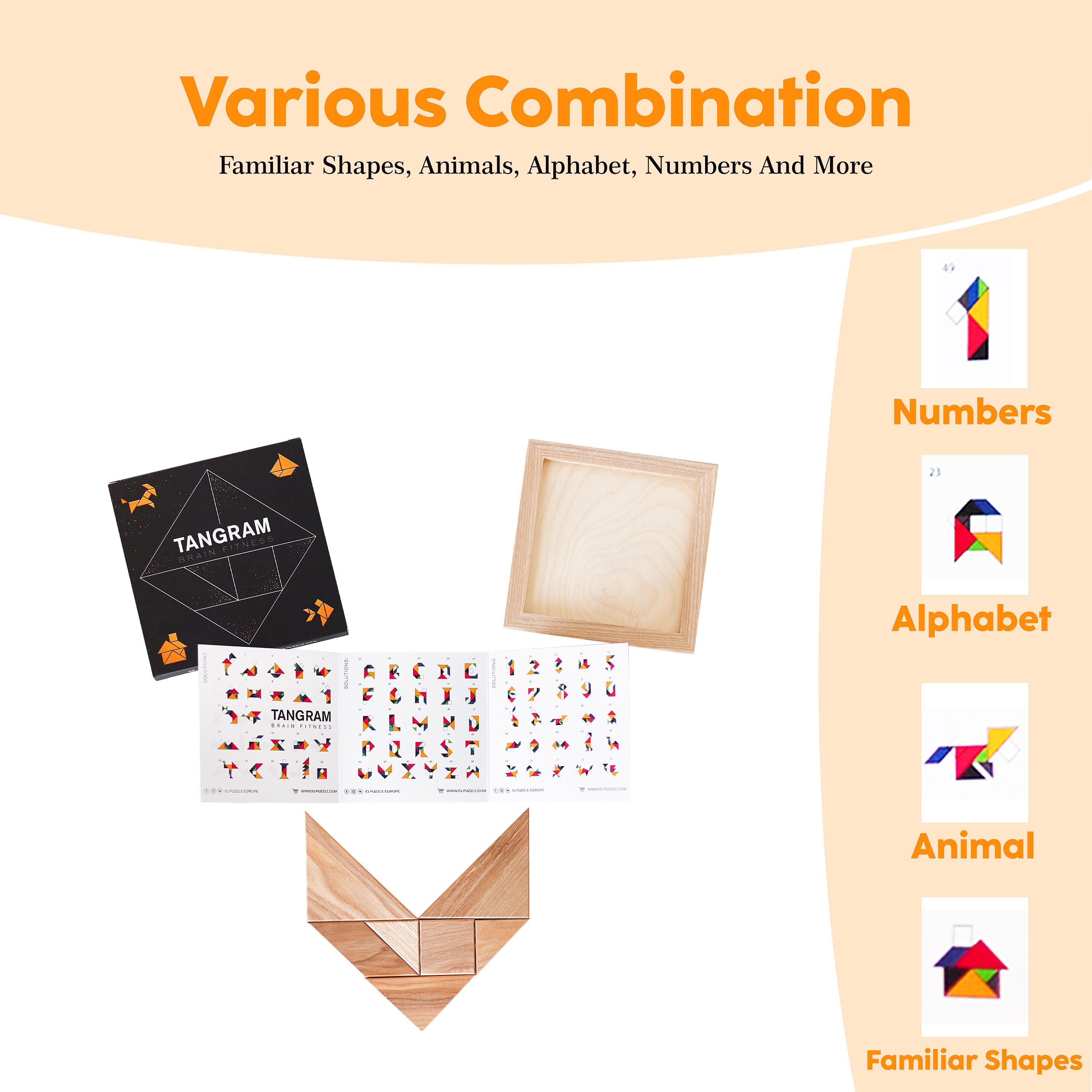 Wooden Tangram Puzzle Set - Geometric Brain Teaser for Kids, IQ Games ...
