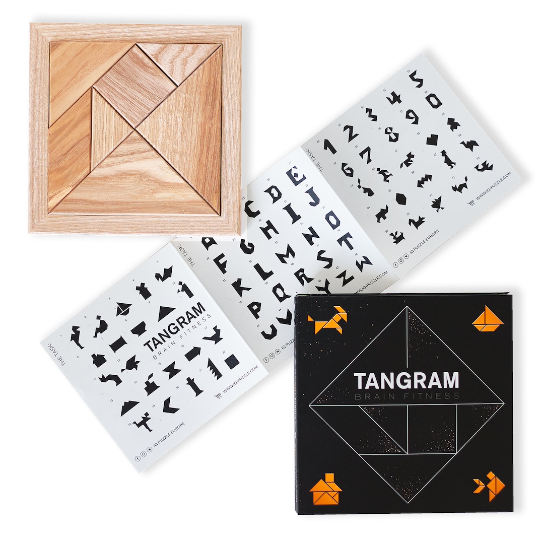 Wooden Tangram Puzzle Set - Geometric Brain Teaser for Kids, IQ Games ...