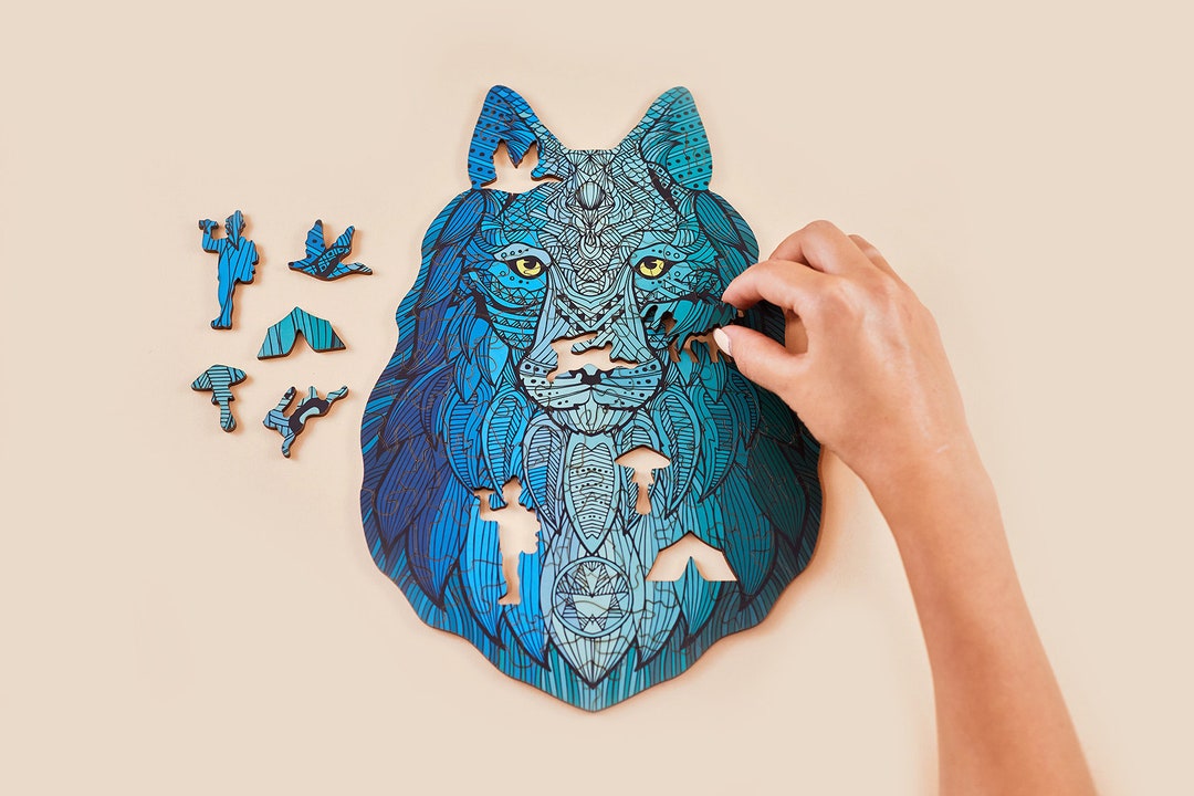 WOLF WOODEN PUZZLE Shaped Puzzle, Animal Shaped Pieces, Made in Europe ...