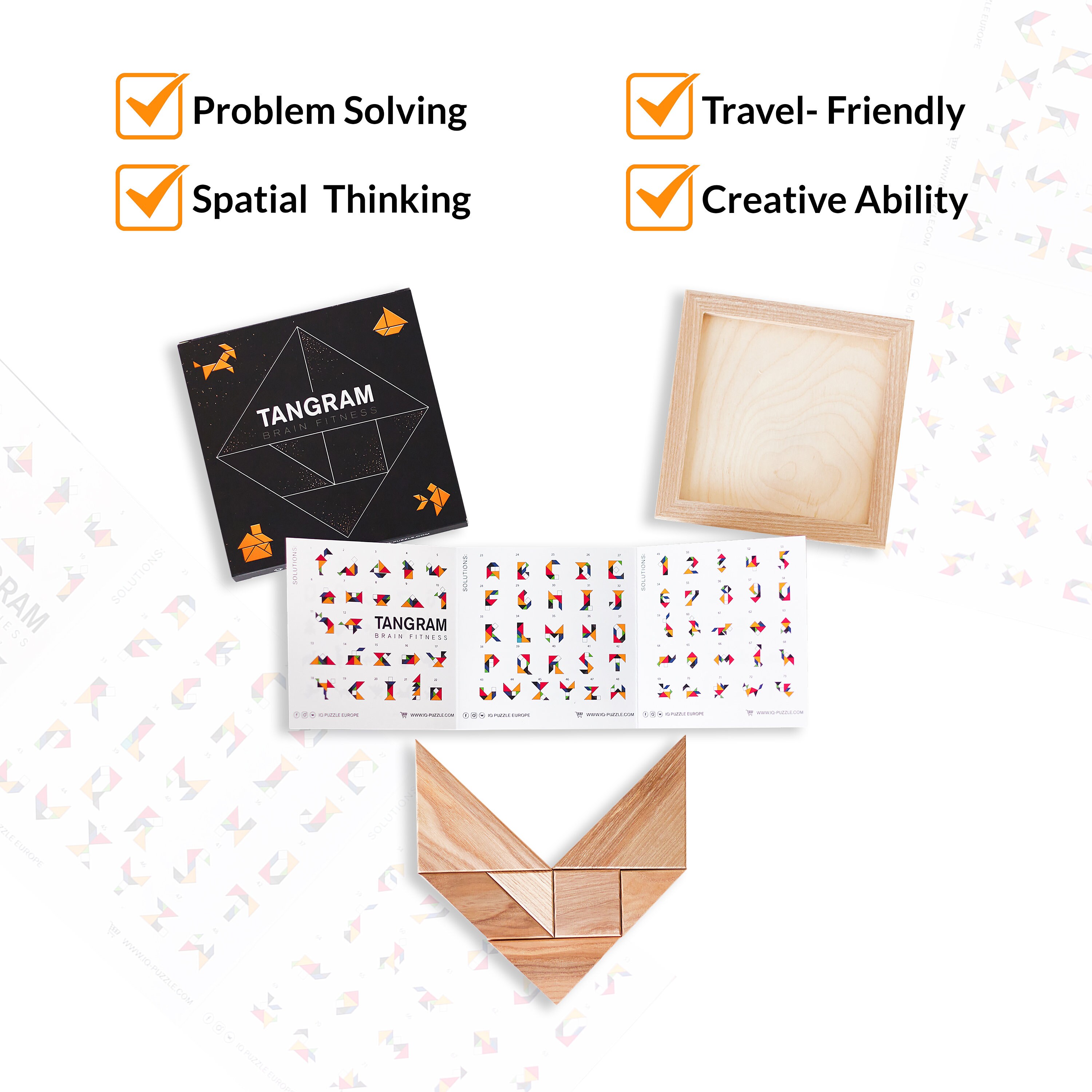 Wooden Tangram Puzzle Set - Geometric Brain Teaser for Kids, IQ Games ...