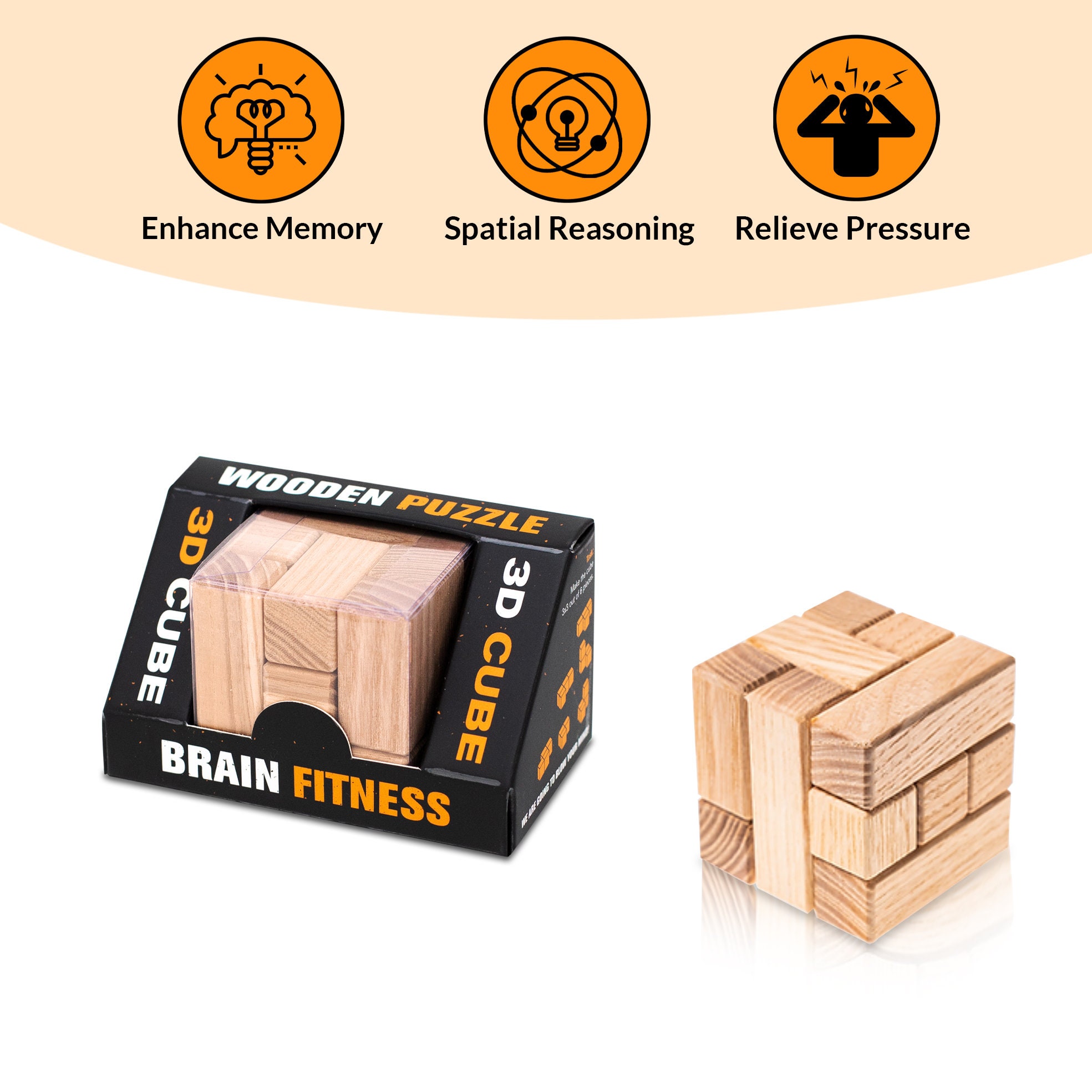 Wooden Soma Cube 3D Puzzle Brain Teaser, STEM, Hard Puzzle. Great Gift ...