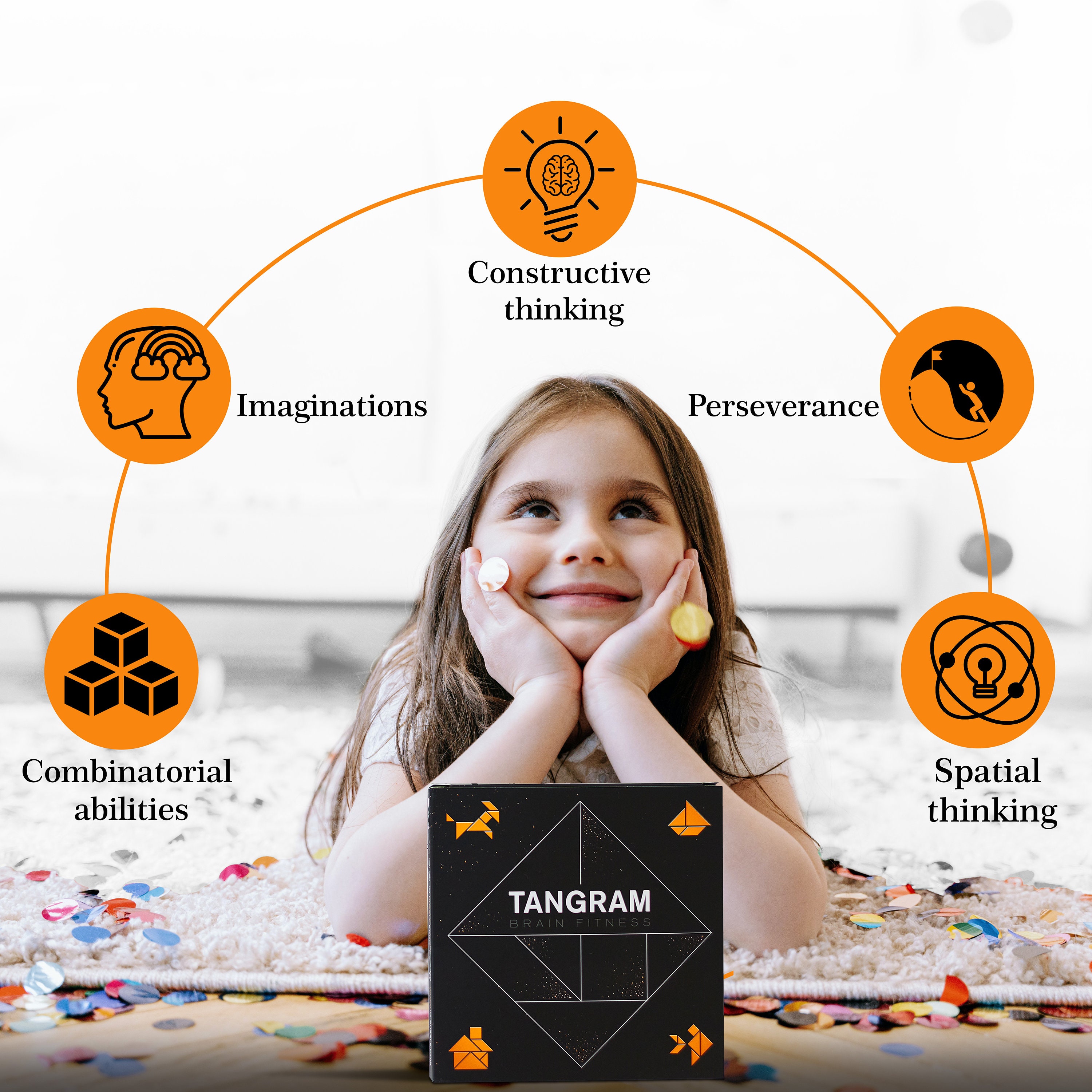 Wooden Tangram Puzzle Set - Geometric Brain Teaser for Kids, IQ Games ...