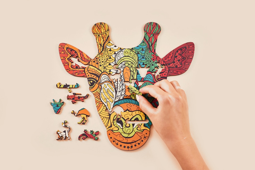 NEW WOODEN PUZZLE Giraffe Shaped Puzzle, Animal Shaped Pieces, Premium ...