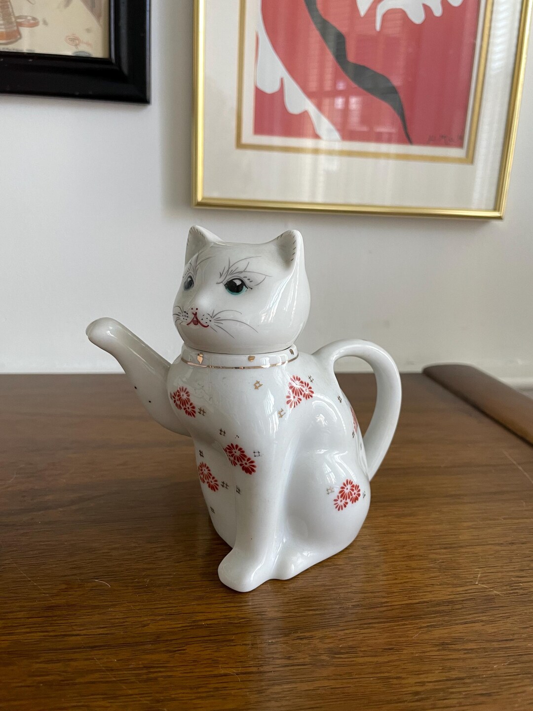 Porcelain Vintage Cat Teapot Hand Painted Gold China - Etsy