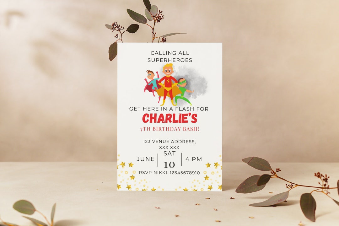 Superheroes Party Invitation • Digital Invitation • Personalised Party ...