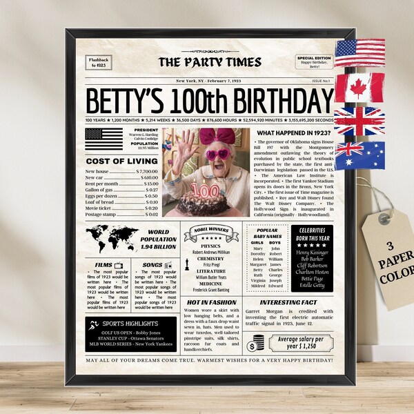 100th Birthday Newspaper - Etsy