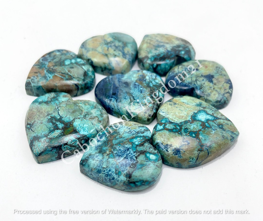 Natural Azurite Chrysocolla Heart Gemstone Cabochon - Azurite Heart ...