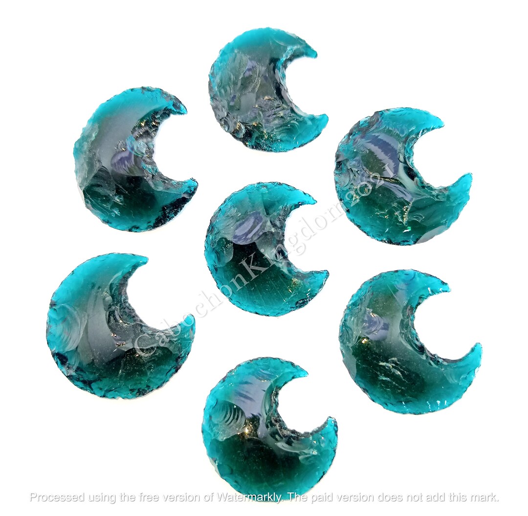 London Blue Topaz Crescent Moon Shape Glass Stone Cabochon, Lab-created ...