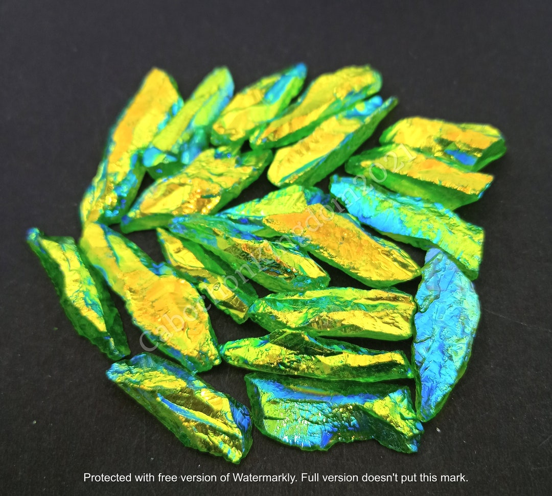 Green Titanium Raw Crystal Pencil Gemstone Cabochon - Coated Dyed ...