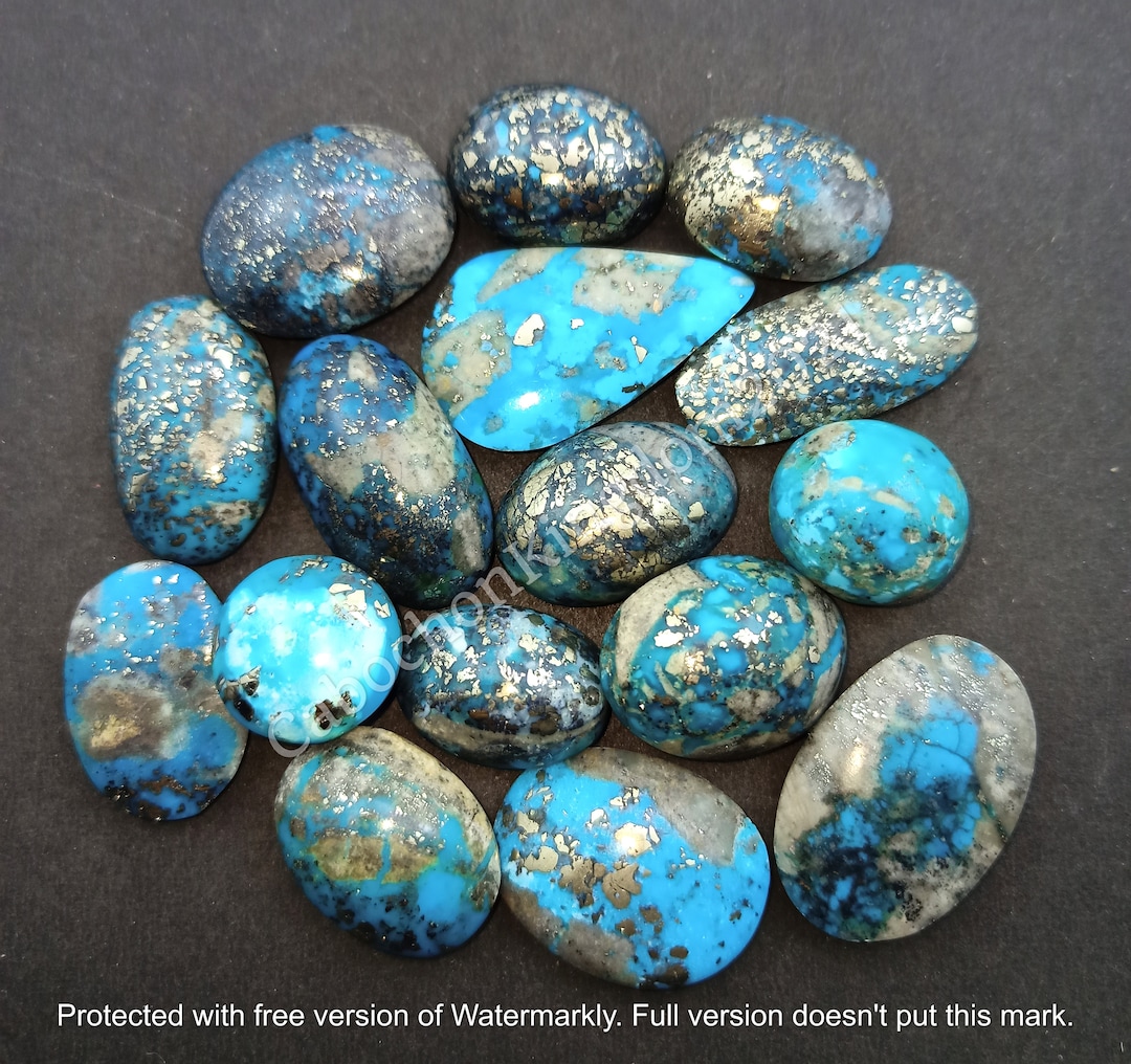 Natural Turquoise With Pyrite Gemstone Cabochon - Morenci Turquoise ...