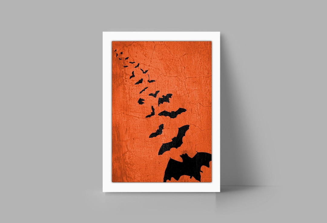 Halloween Bat Wall Art | Cool Texture Orange and Black Halloween Decor ...