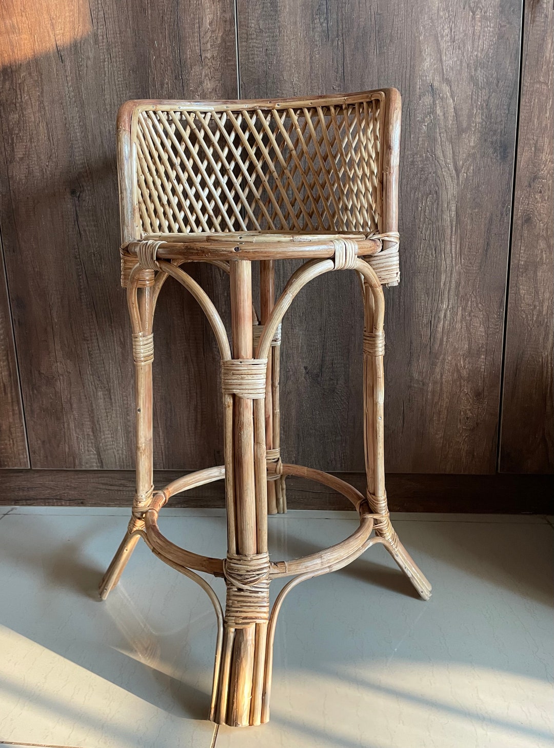 Handmade Assam Cane Bar Stool With Back Rest - Etsy