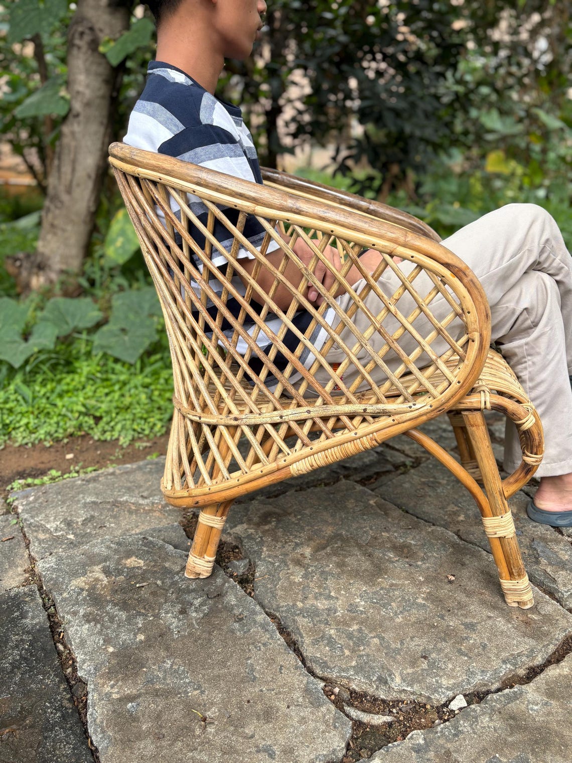 Handmade Rattan Lounge Chair | Assam Cane Wicker Accent Seating - Etsy