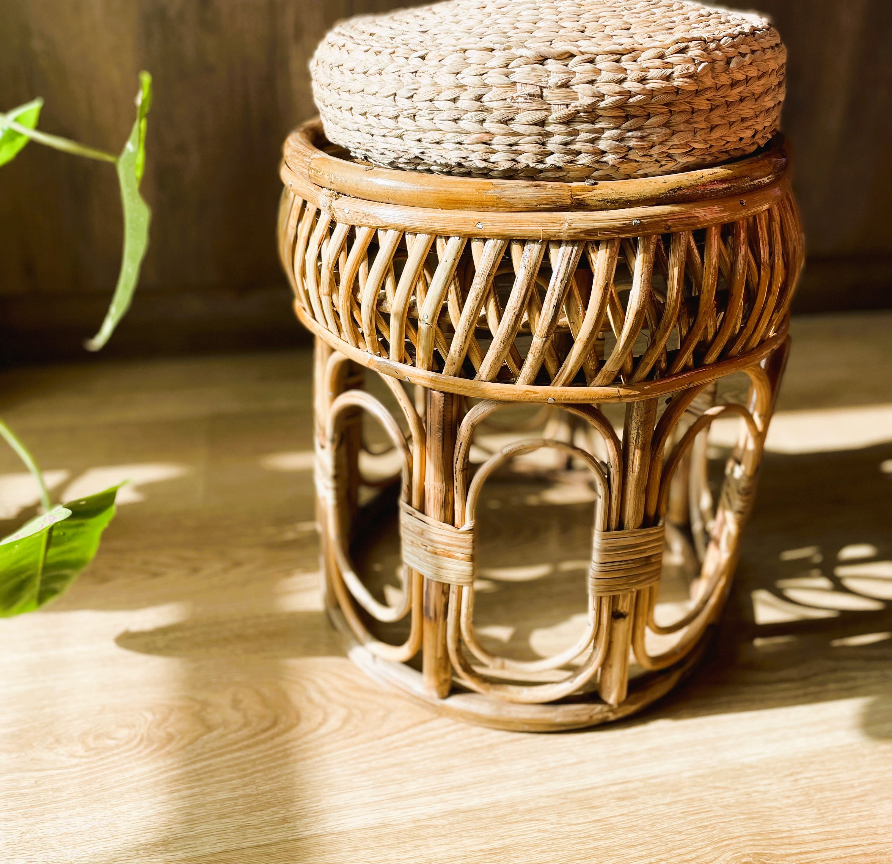 Handmade Cane Stool With Water Hyacinth Cushion - Etsy