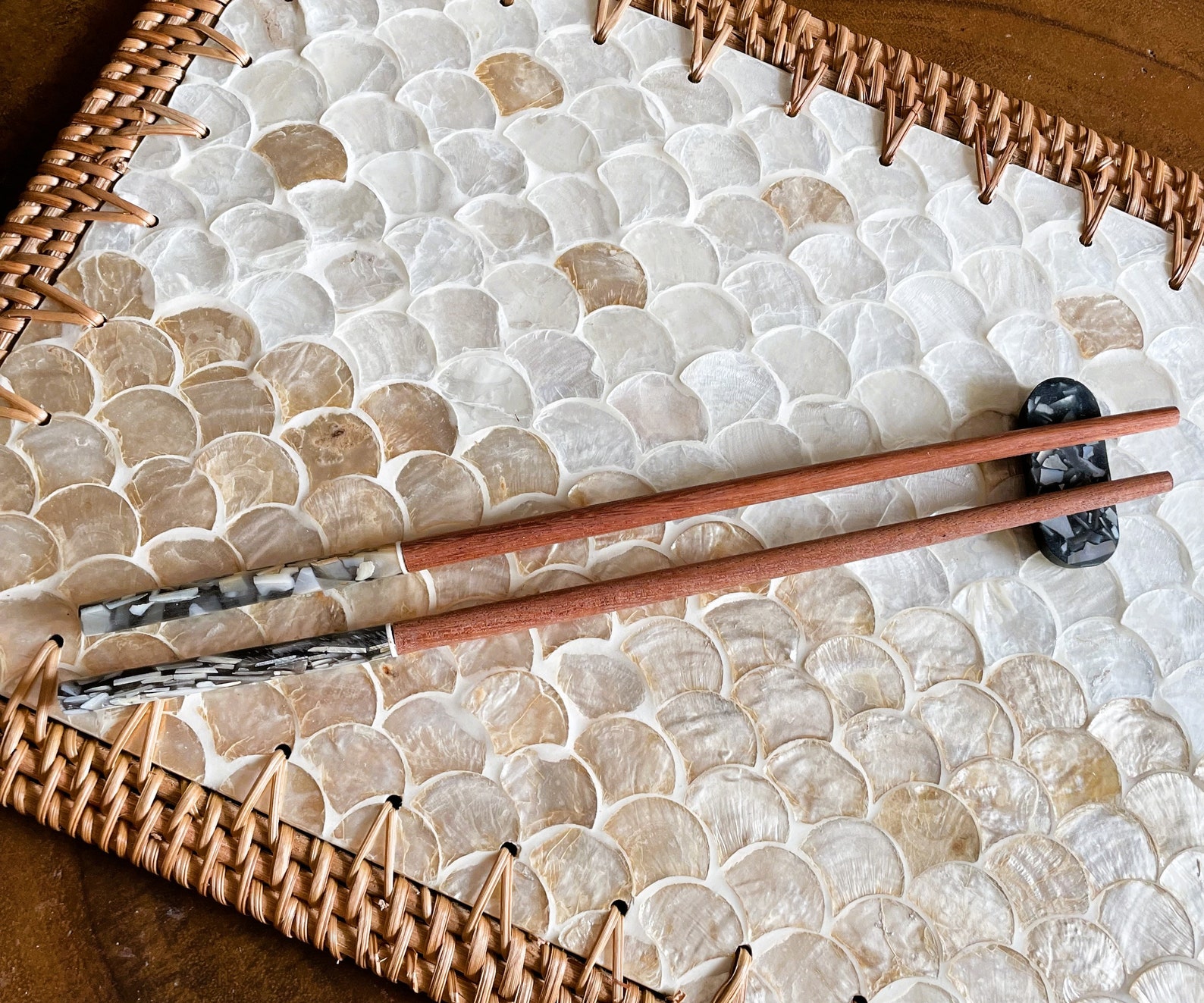 Set of 10 Wooden Chopsticks With Mother of Pearl Inlay - Includes Box ...